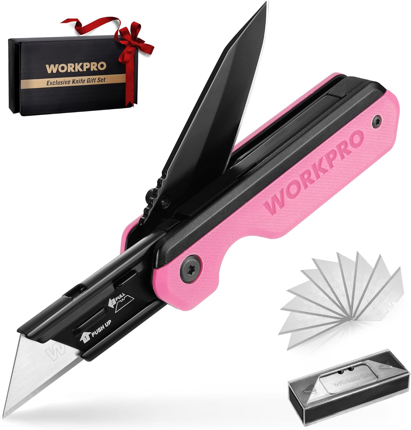 WORKPRO 2-in-1 Folding Knife/Utility Knife, Quick-Change Box Cutter w