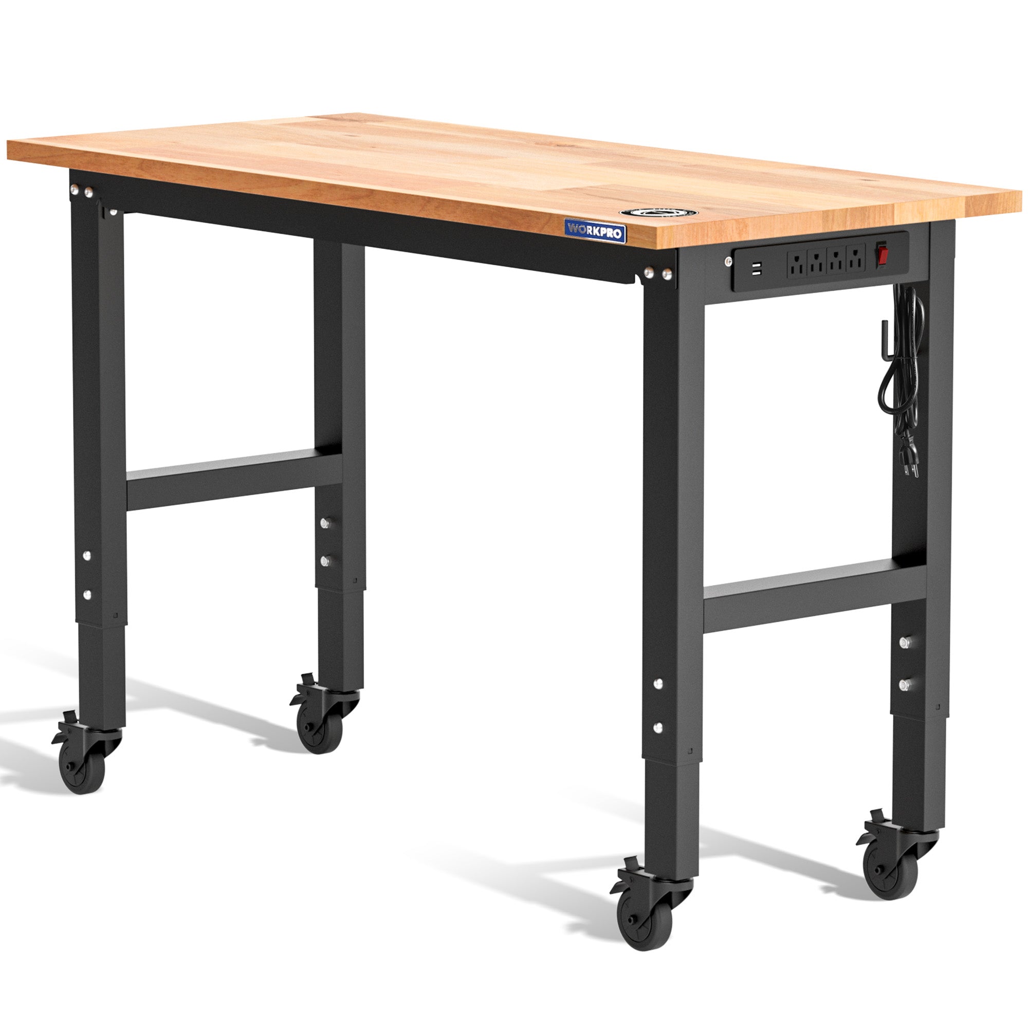 WORKPRO 48"X22" Adjustable Heavy-Duty Rubber Wood Top Workbench with C