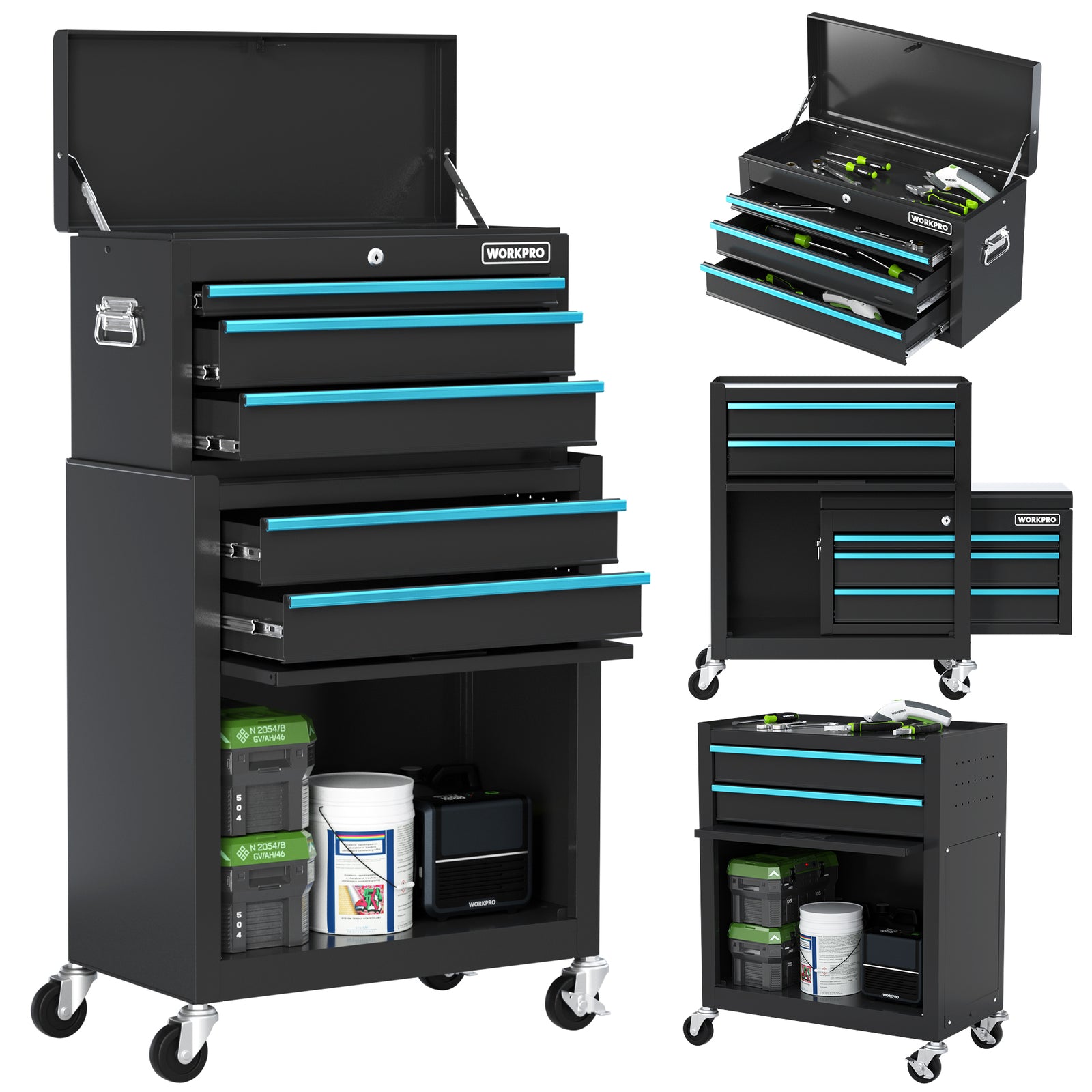 WORKPRO 24.5 inch 5-Drawer Rolling Tool Chest, Sliding Metal Drawer Ro