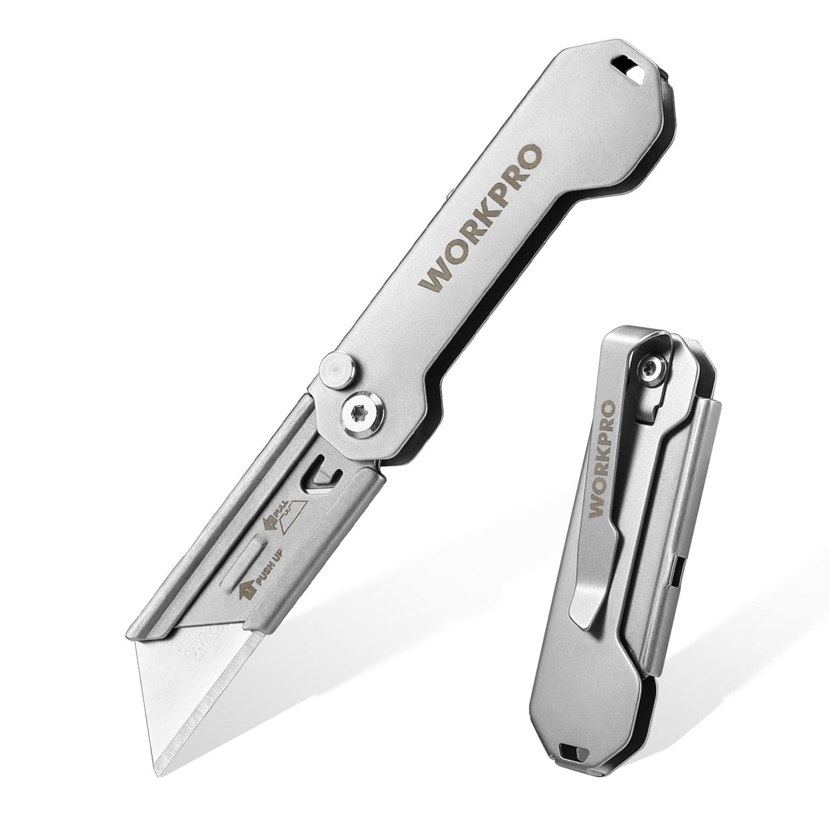 WORKPRO Quick Change Folding Pocket Utility Knife with Belt Clip, Min